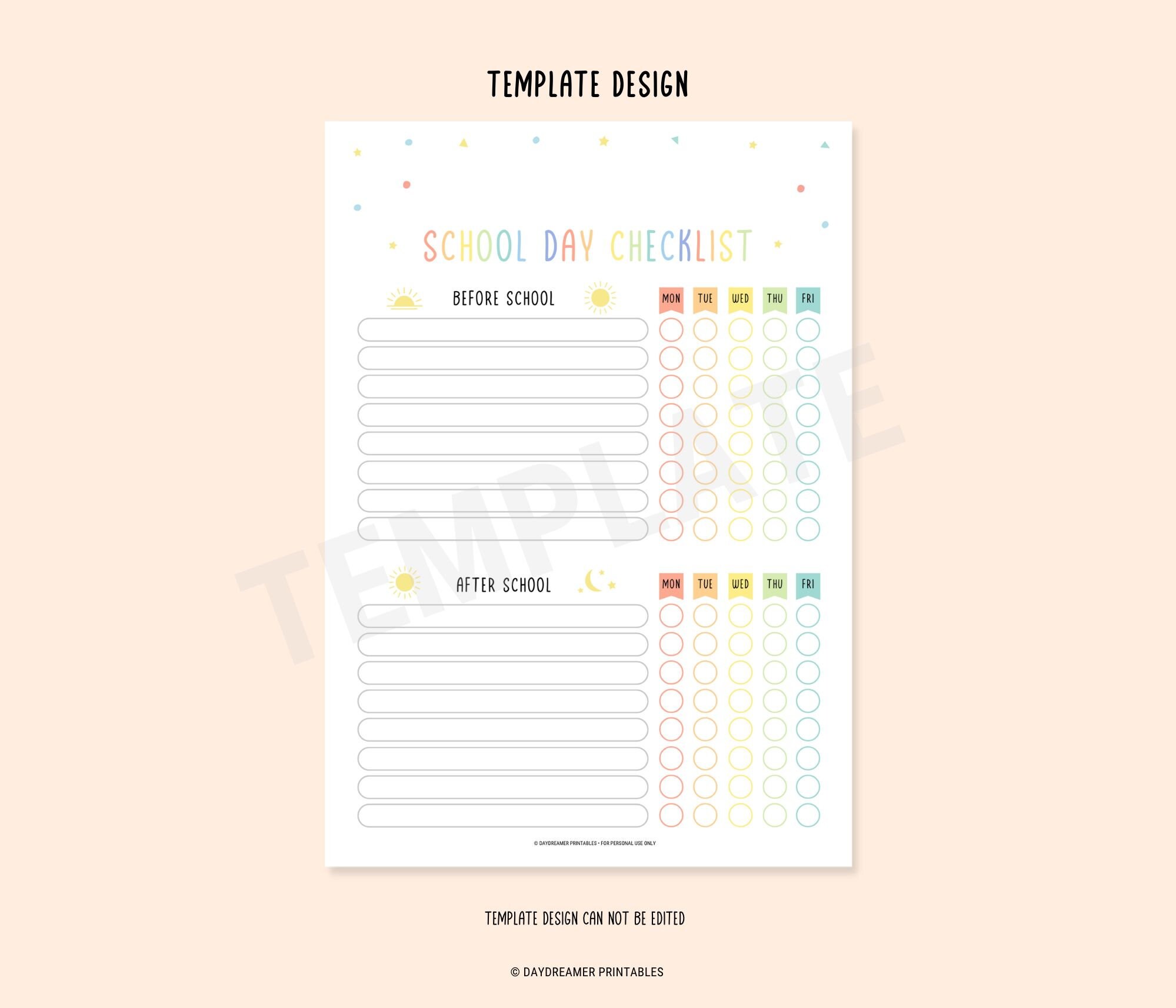 Kids Ready for School Daily Checklist Printable, School Day Routine for ...