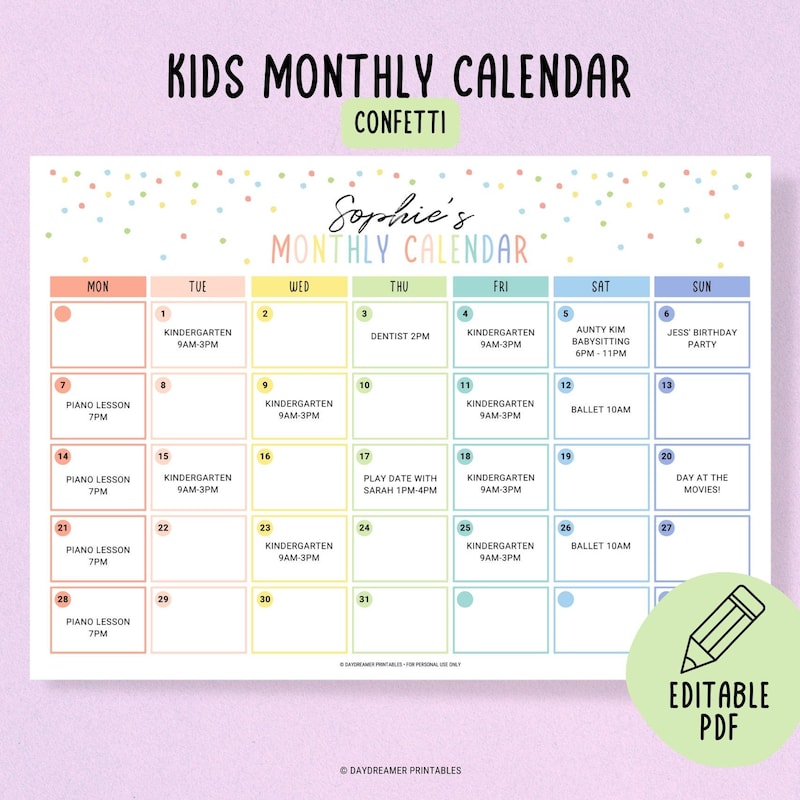 Kids Personalized Calendars - Etsy
