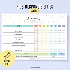 Kids Responsibility Chart Printable, Responsibility Chart for Kids ...