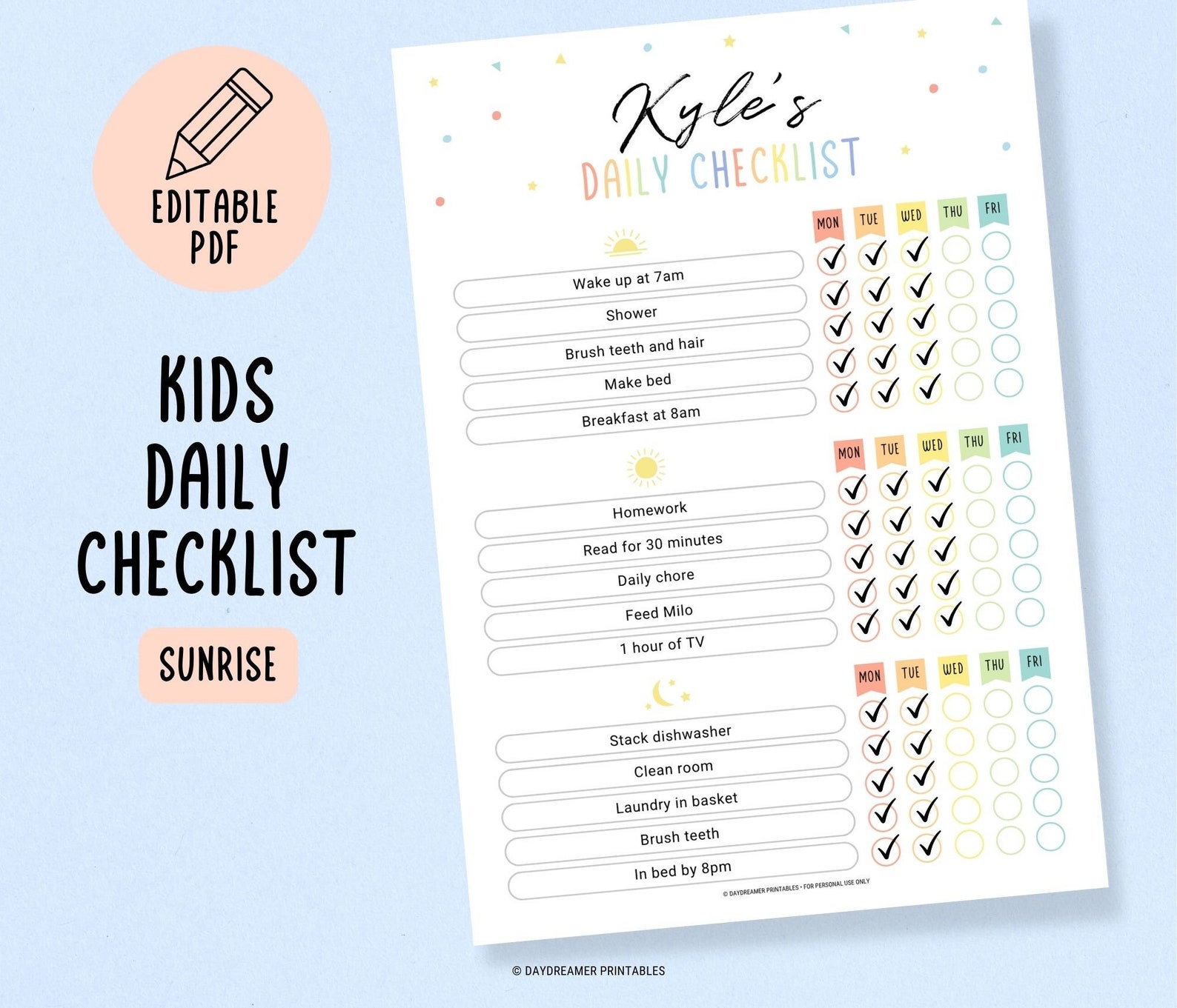 Editable Daily Routine Checklist for Kids Printable Kids - Etsy Australia