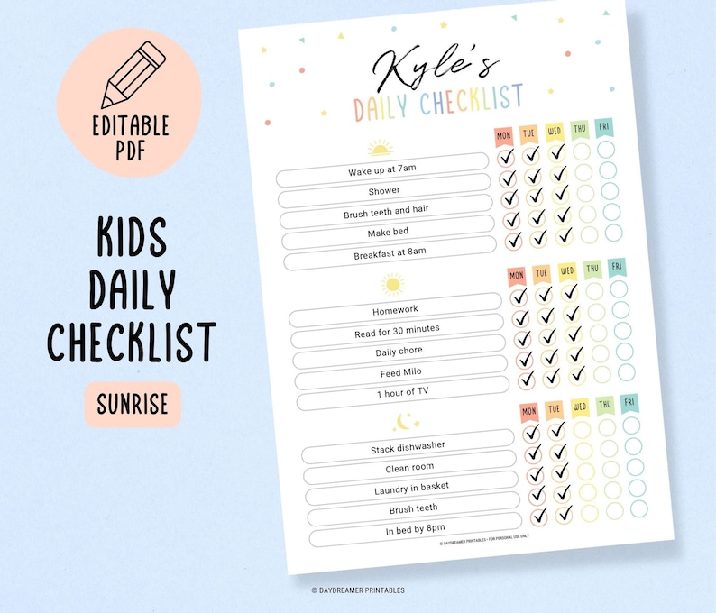 Editable Daily Routine Checklist for Kids Printable Kids - Etsy Australia