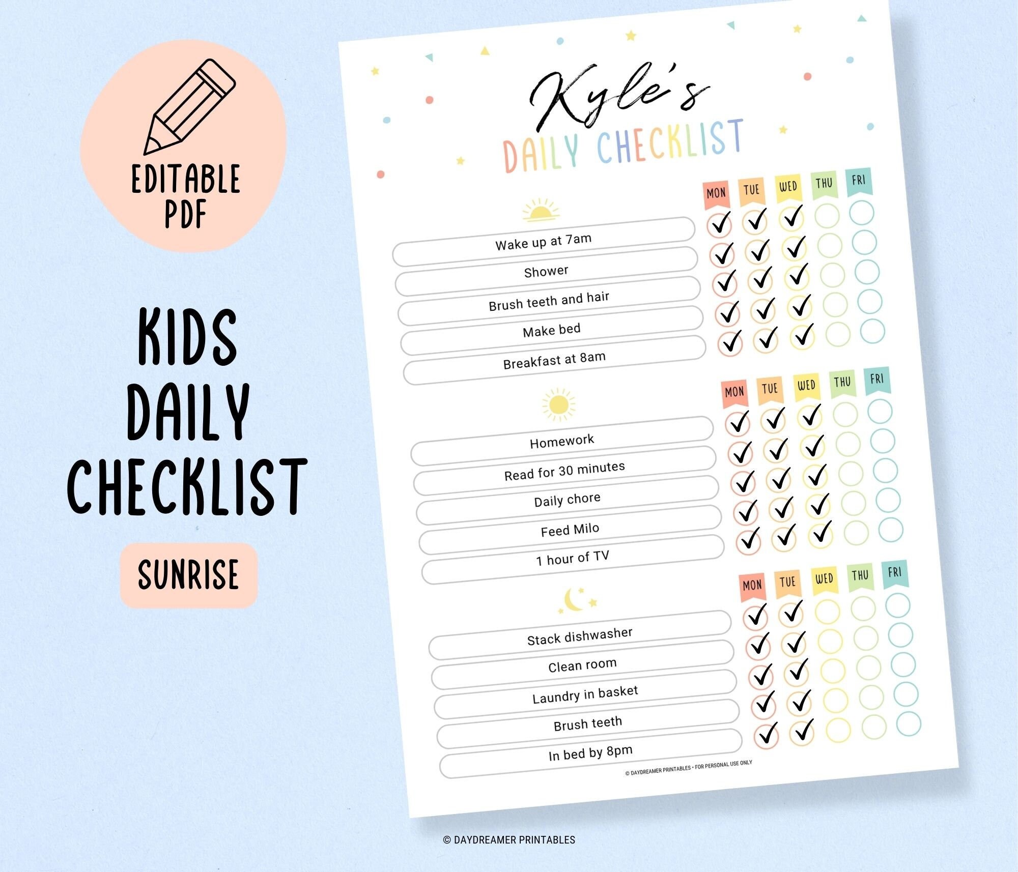 Editable Daily Routine Checklist for Kids Printable Kids - Etsy Australia