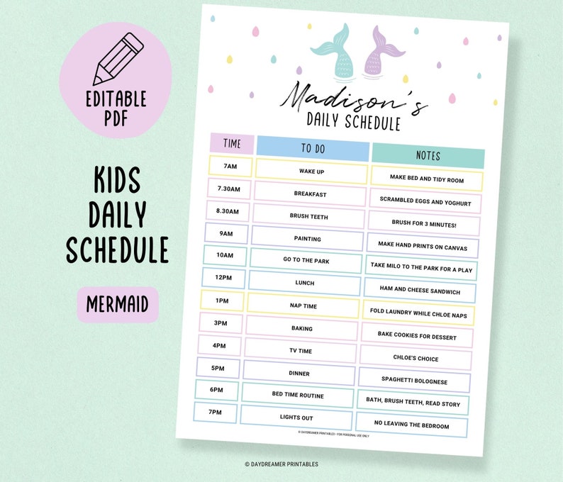 Editable Kids Daily Schedule Planner for Daily Tasks and Activities ...
