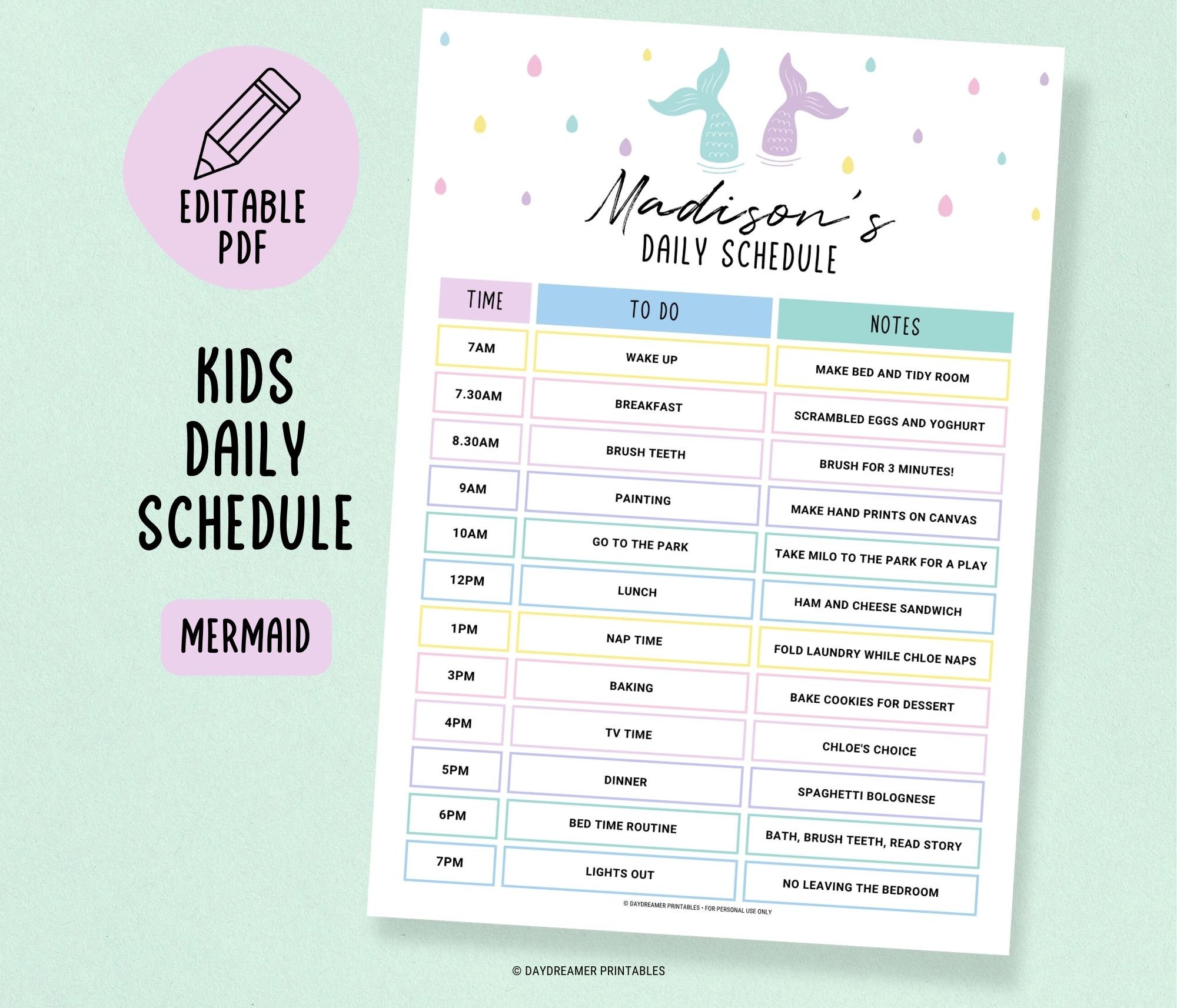 Editable Kids Daily Schedule Planner for Daily Tasks and Activities ...