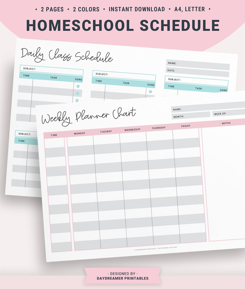 Homeschool Schedule Printable, Homeschool Planner Template, Kids Daily ...