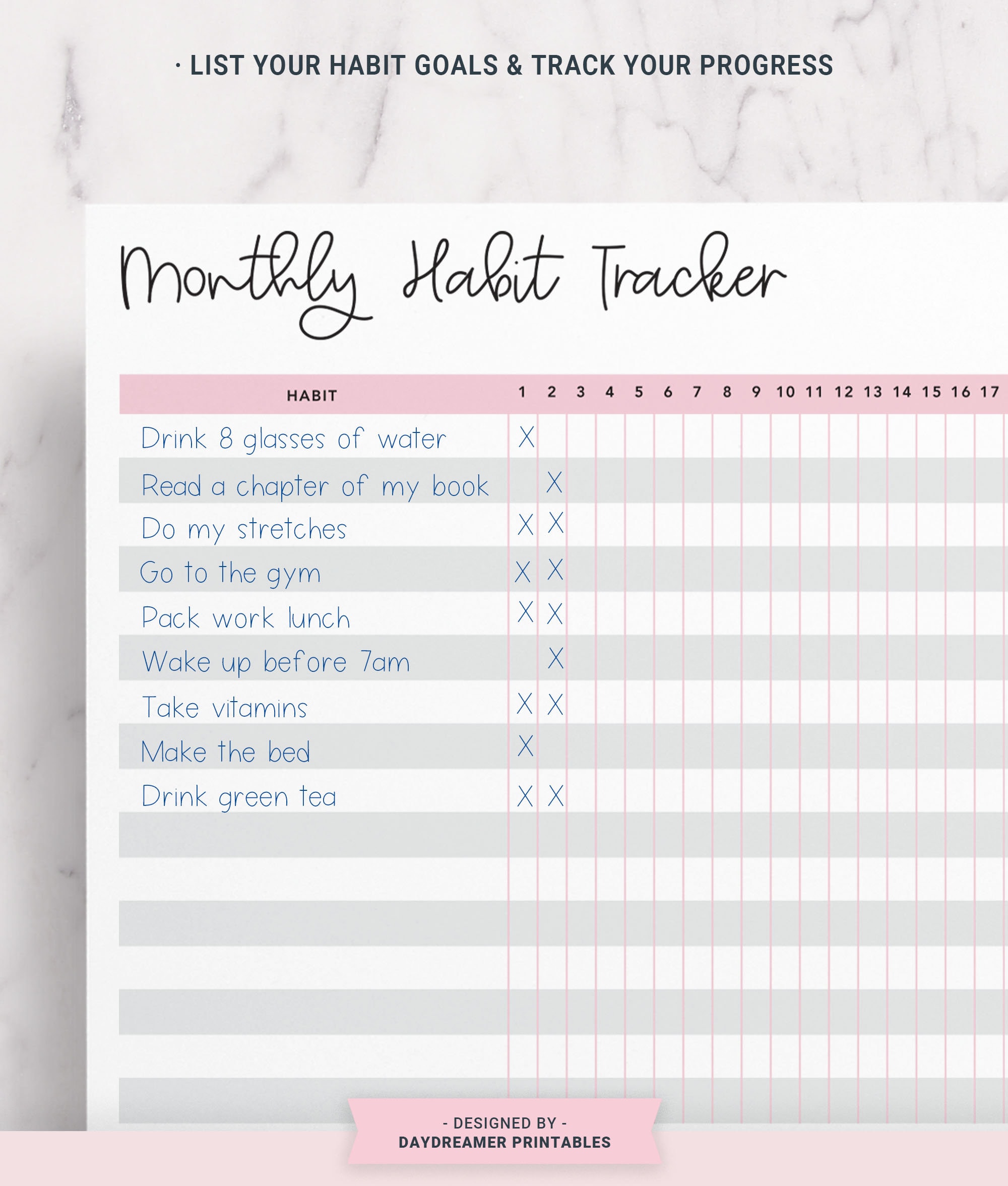 Habit Tracker Printable, Daily Habits Chart, Daily Monthly Yearly ...