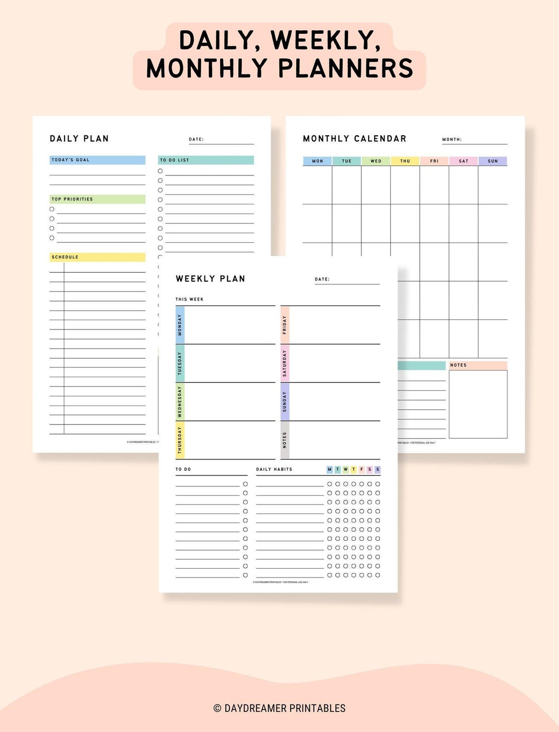 Printable Daily Weekly Monthly Task Tracker - Daily Planner to Do List ...