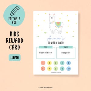 Kids Reward Card, Editable Reward Chart for Kids, Responsibility Chart ...