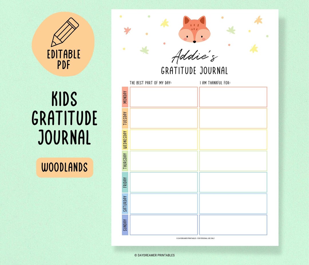 Kids Daily Gratitude Journal Printable, Kids Reflection Template ...