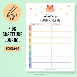 Gratitude Journal Printable Template for Kids, Personalized Daily ...
