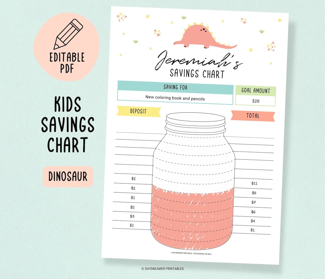 Kids Savings Tracker, Savings Jar Printable, Kids Savings Goal Chart ...