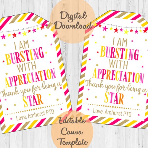 Bursting With Appreciation Gift Tags School Pto Pta Editable - Etsy