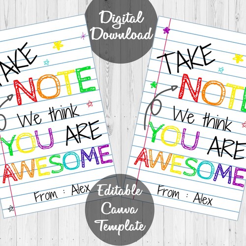 Take Note You Are Awesome Gift Tags Editable Thank You Gift - Etsy
