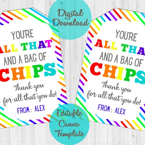 You're All That and a Bag of Chips Gift Tag Employee - Etsy