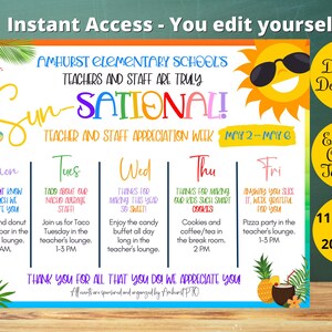 Editable Sunsational Teacher Appreciation Week Schedule Beach - Etsy