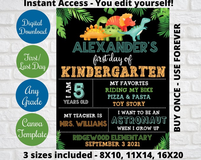 Editable Dinosaur First Day of School Sign Printable Editable - Etsy