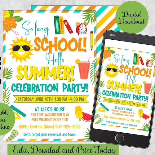 SO Long School HELLO Summer End of School Party Summer - Etsy