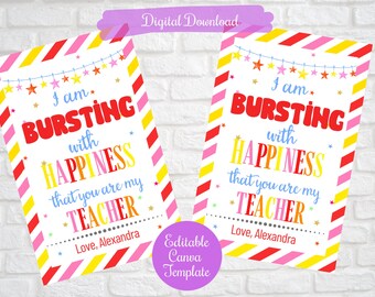 Bursting With Happiness That You Are My Teacher Personalized Printable ...
