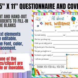 All About My Teacher, Teacher Appreciation Printable, Editable Teacher ...