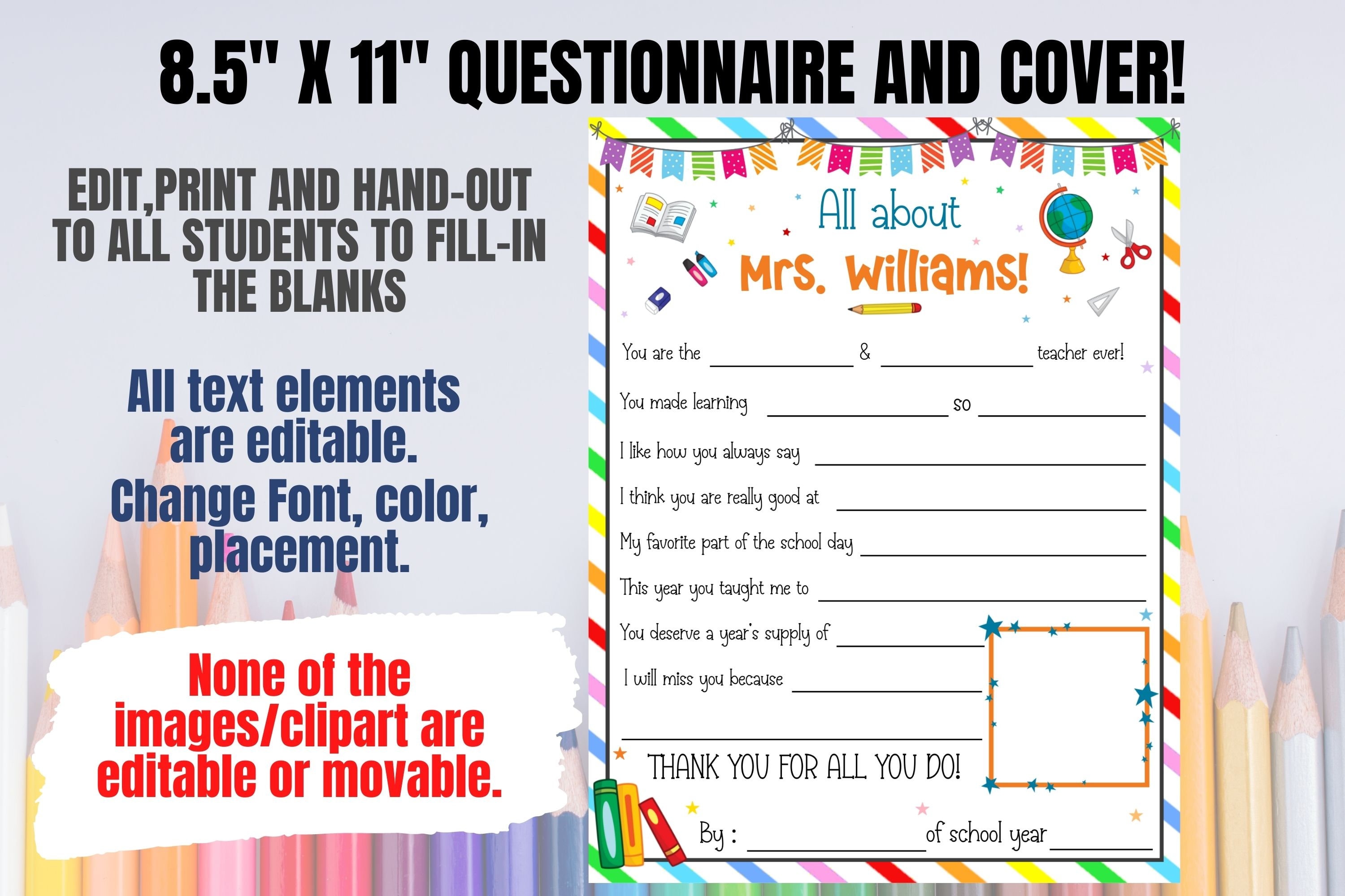 All About My Teacher Teacher Appreciation Printable Editable - Etsy