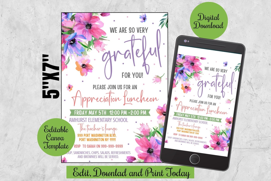 EDITABLE Teacher Appreciation Luncheon Invite Evite ,employee Staff ...