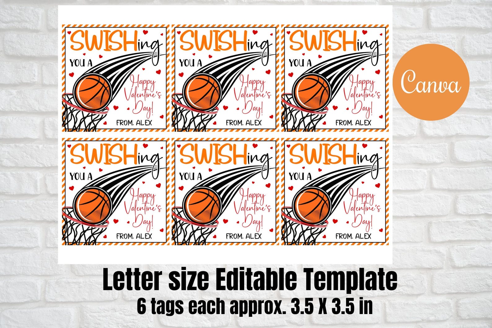 Swishing You a Happy Valentine's Day, Printable Editable Basketball ...