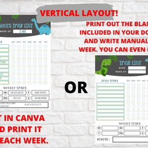 Cute Dinosaur Themed Responsibility Chore Chart for Kids in Editable ...