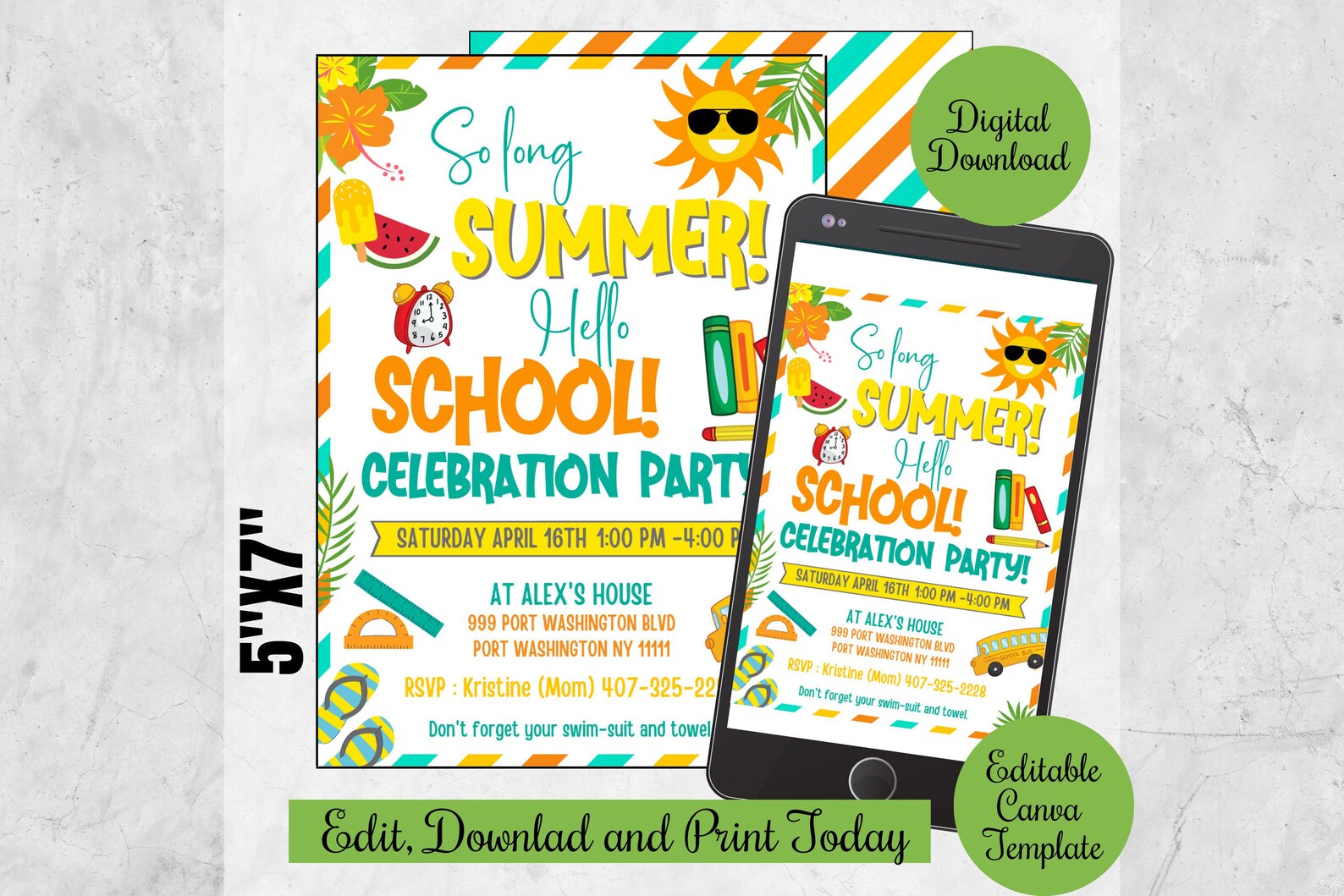 EDITABLE End of Summer Pool Party Invite Evite ,back to School Party ...