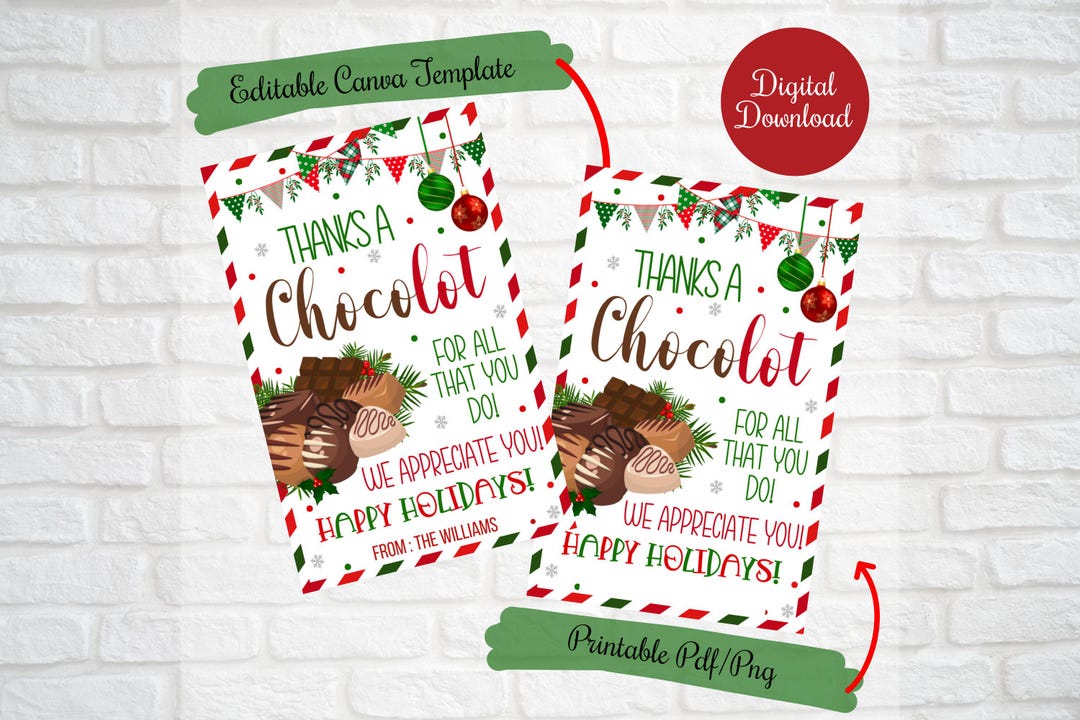Thanks a Chocolot for All That You Do Gift Tags,christmas Chocolate ...
