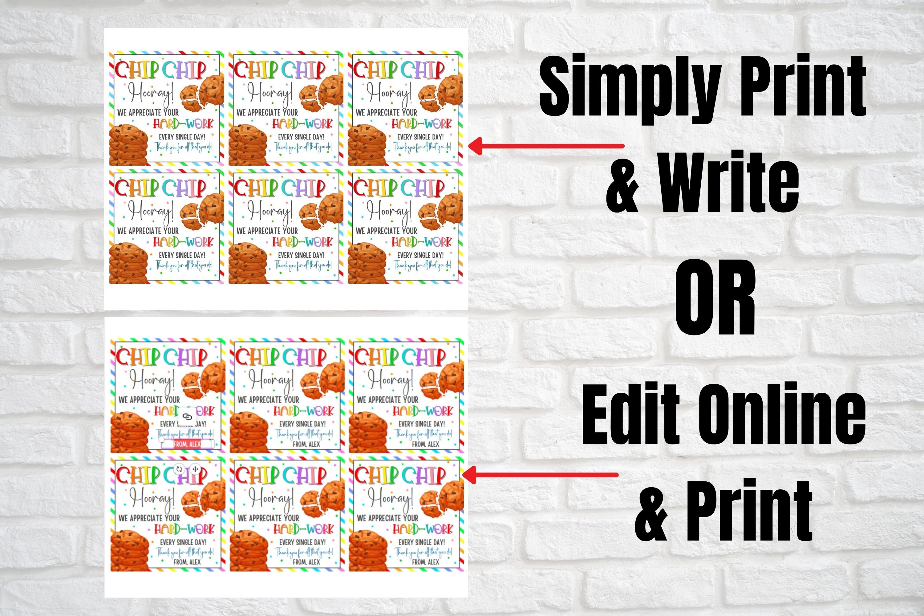 Teacher Cookie Appreciation Gift Tags, Chip Chip Hooray, We Appreciate ...