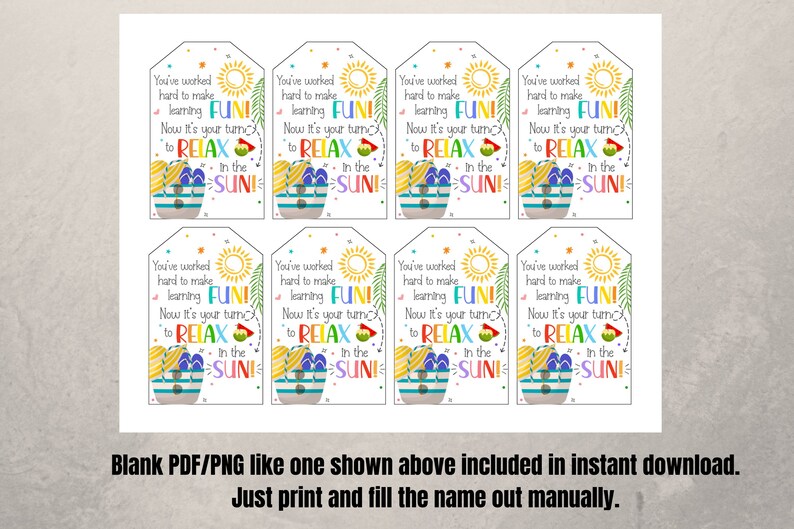 Summer Teacher Beach Towel Tote Gift Tag, Printable Editable You've ...