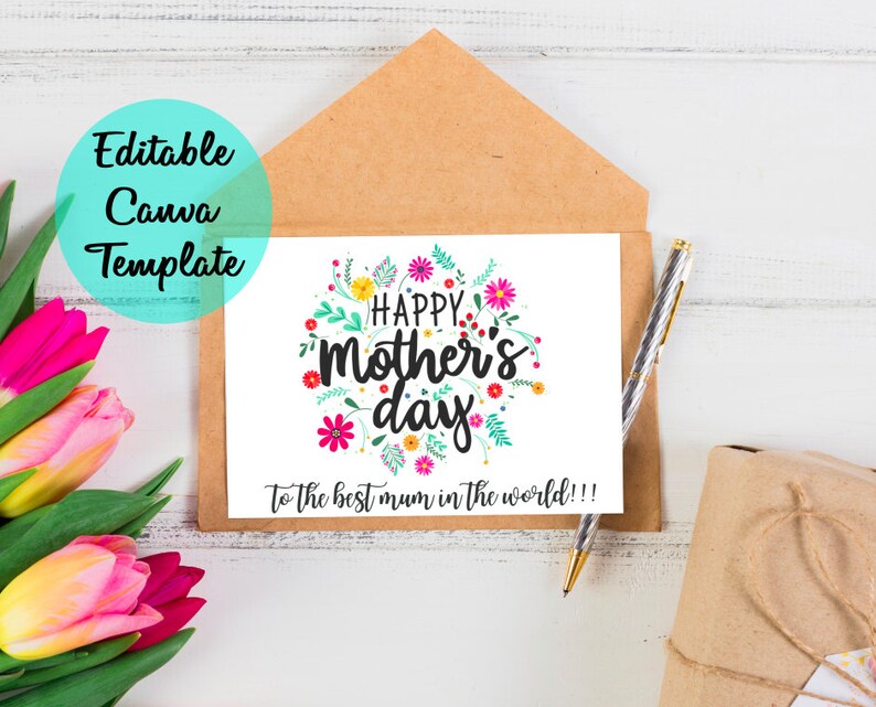 Happy Mothers Day Card With Floral Design Editable in Canva - Etsy UK