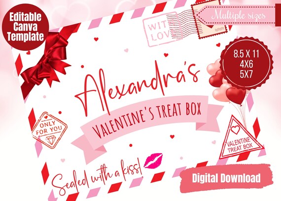 EDITABLE Valentine Treat Box Label personalized Valentine | Etsy