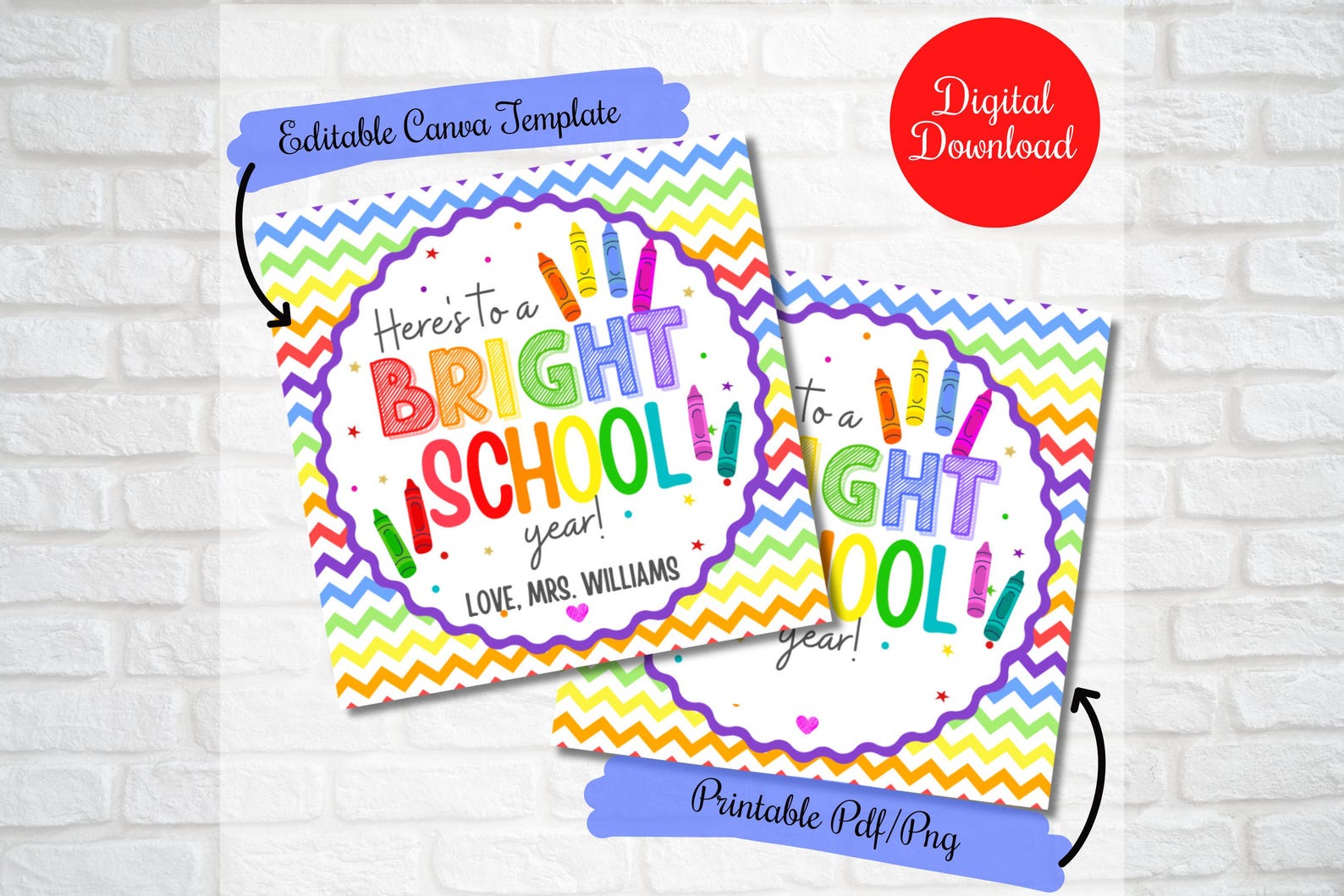 First Day of School Crayons Gift Tags, Here's to a Bright School Year ...