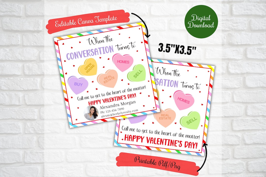 Realtor Conversation Hearts Gift Tag for Clients,hearts Candy Pop by ...