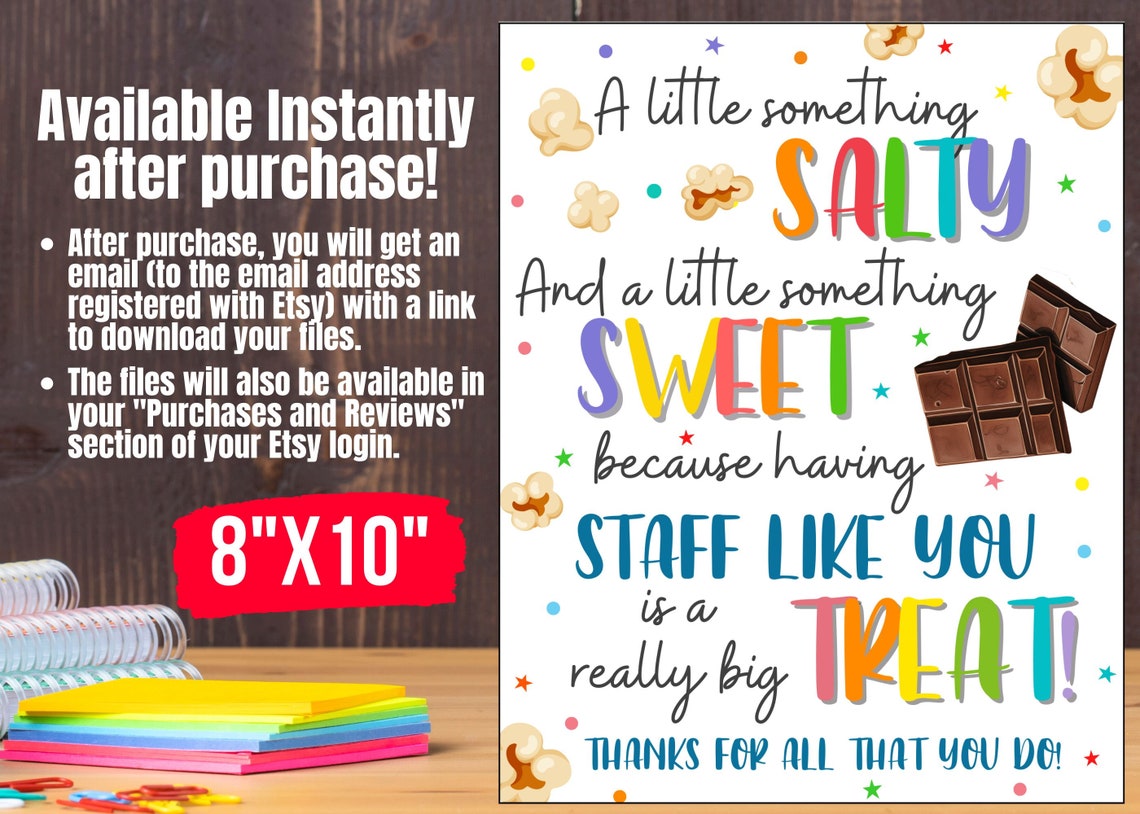 Sweet Salty Treat Appreciation Sign, Staff Appreciation Table Sign ...