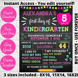 Chalkboard First Day Of School Sign printable Editable Canva | Etsy