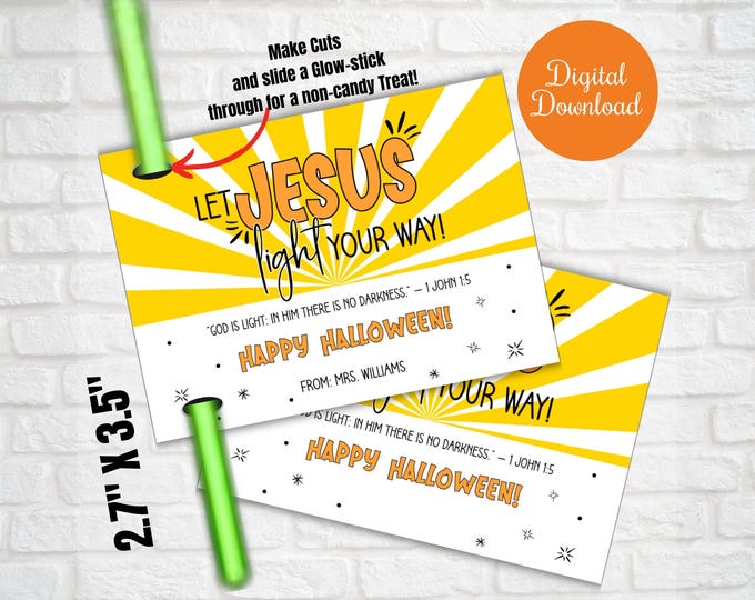 EDITABLE - Glow Stick Gift Tags - Let Jesus Light Your Way Halloween ...