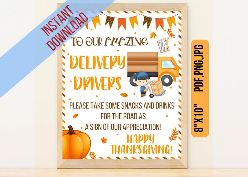Delivery Driver Thank You Snack & Drink Sign,thanksgiving Delivery ...