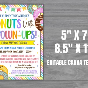 Donuts With Grownups Invitation Flyer for PTO, PTA, Printable Father's ...