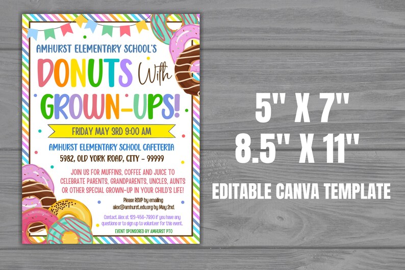 Donuts With Grownups Invitation Flyer for PTO, PTA, Printable Father's ...