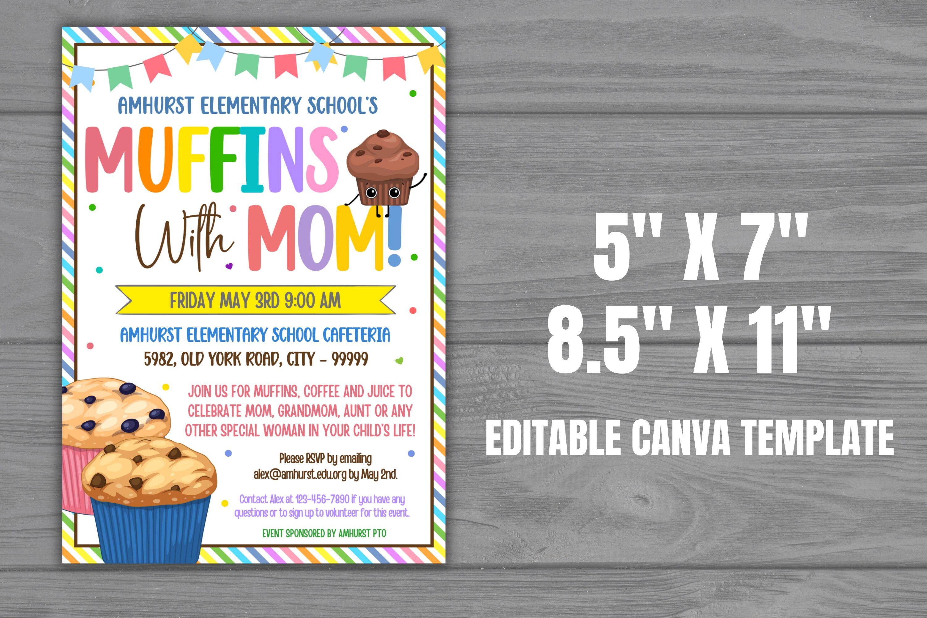 Muffins With Mom Invitation Flyer for PTO, PTA, Printable Mother's Day ...