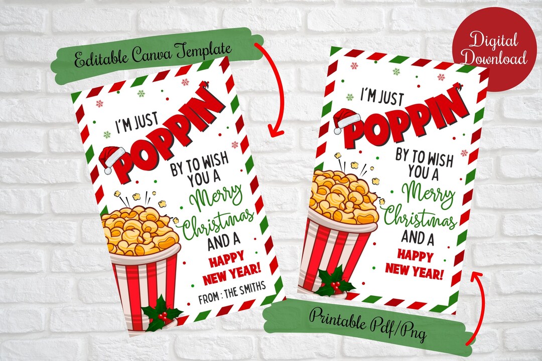 Just Poppin by to Say Merry Christmas, Gift Tags for Popcorn, Teacher ...