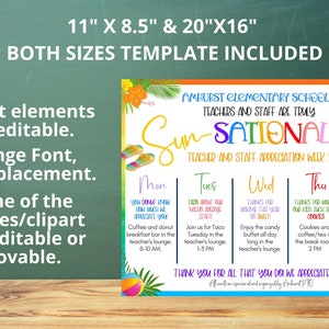Editable Sunsational Teacher Appreciation Week Schedule Beach - Etsy