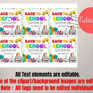 Back to School Survival Kit Printable Tag, School Supplies Gift Tag ...