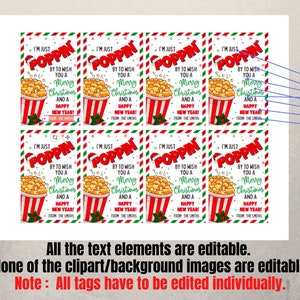 Just Poppin by to Say Merry Christmas, Gift Tags for Popcorn, Teacher ...