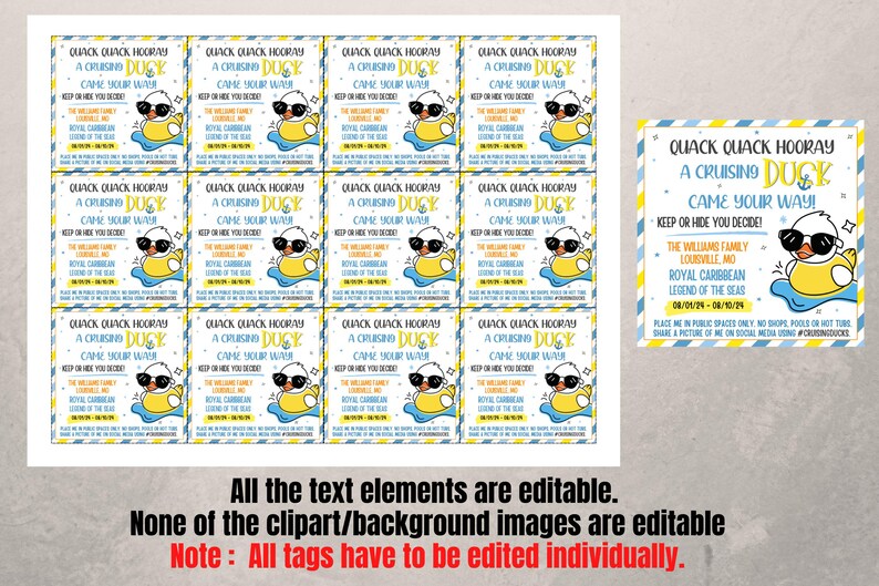 Cruising Ducks Tag Editable Template, Quack Quack Hooray ,cruise Ship ...