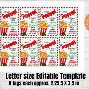 Just Poppin by to Say Merry Christmas, Gift Tags for Popcorn, Teacher ...
