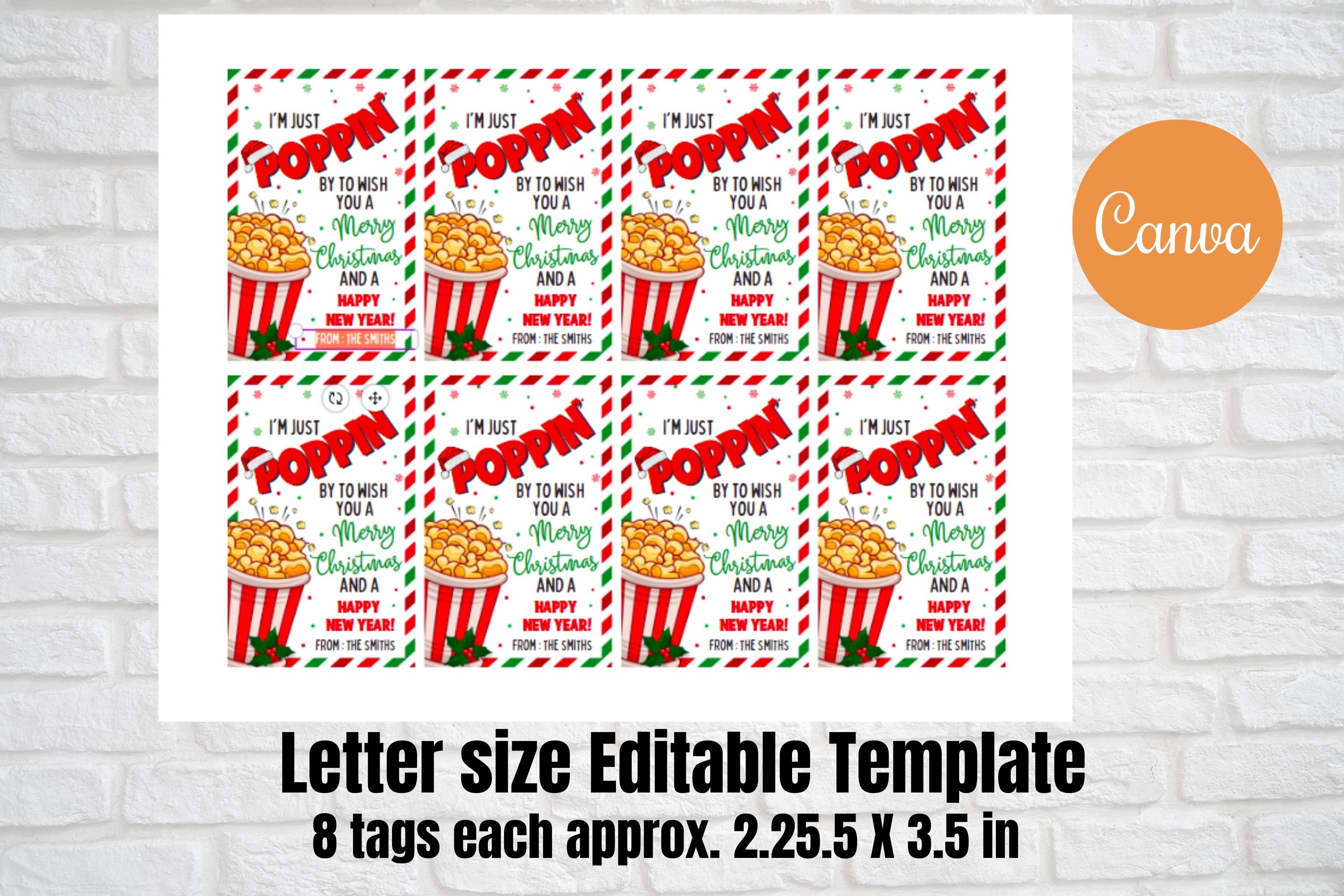 Just Poppin by to Say Merry Christmas, Gift Tags for Popcorn, Teacher ...