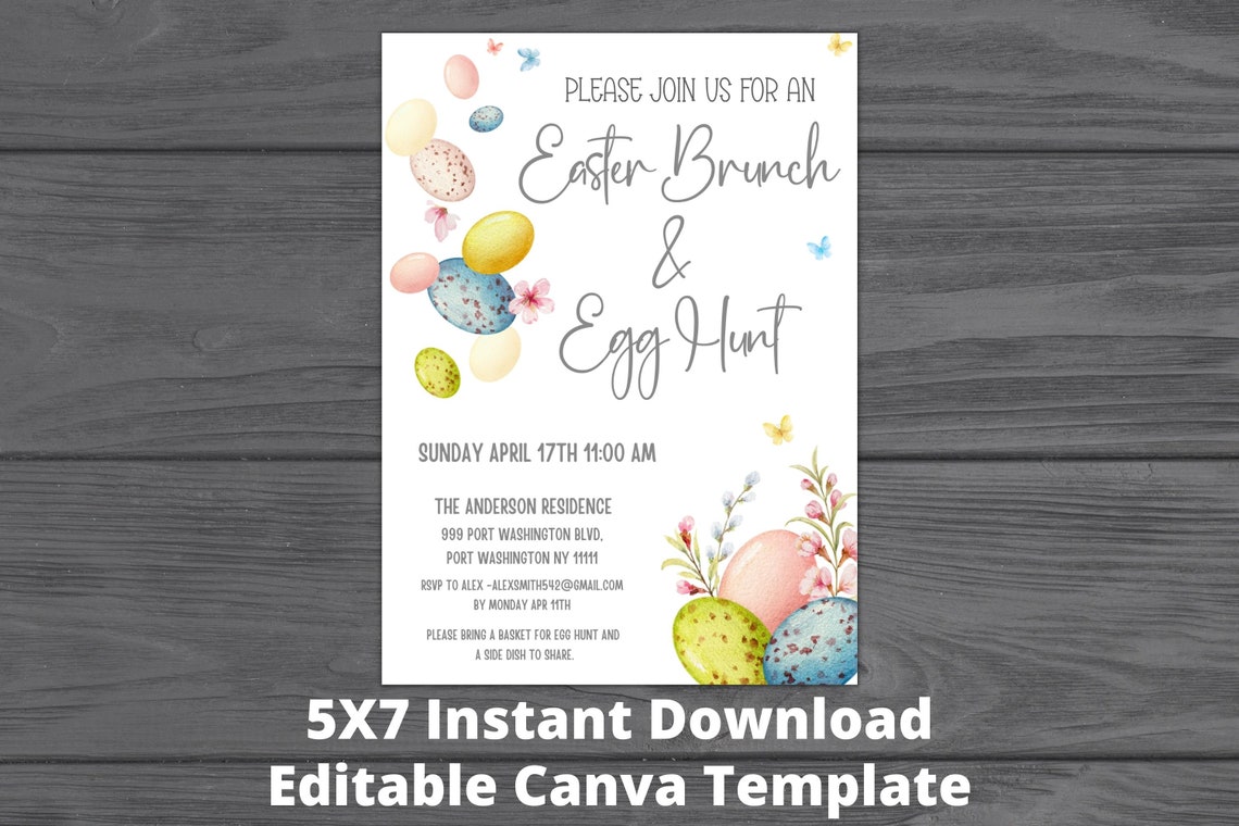 EDITABLE Easter Brunch and Egg Hunt Party Invite Evite ,aesthetic ...